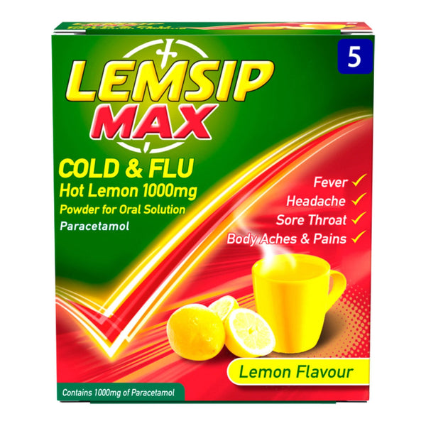 LEMSIP COLD & FLU MAX STRENGTH SACHET 5 | Summerhill Pharmacy Dublin